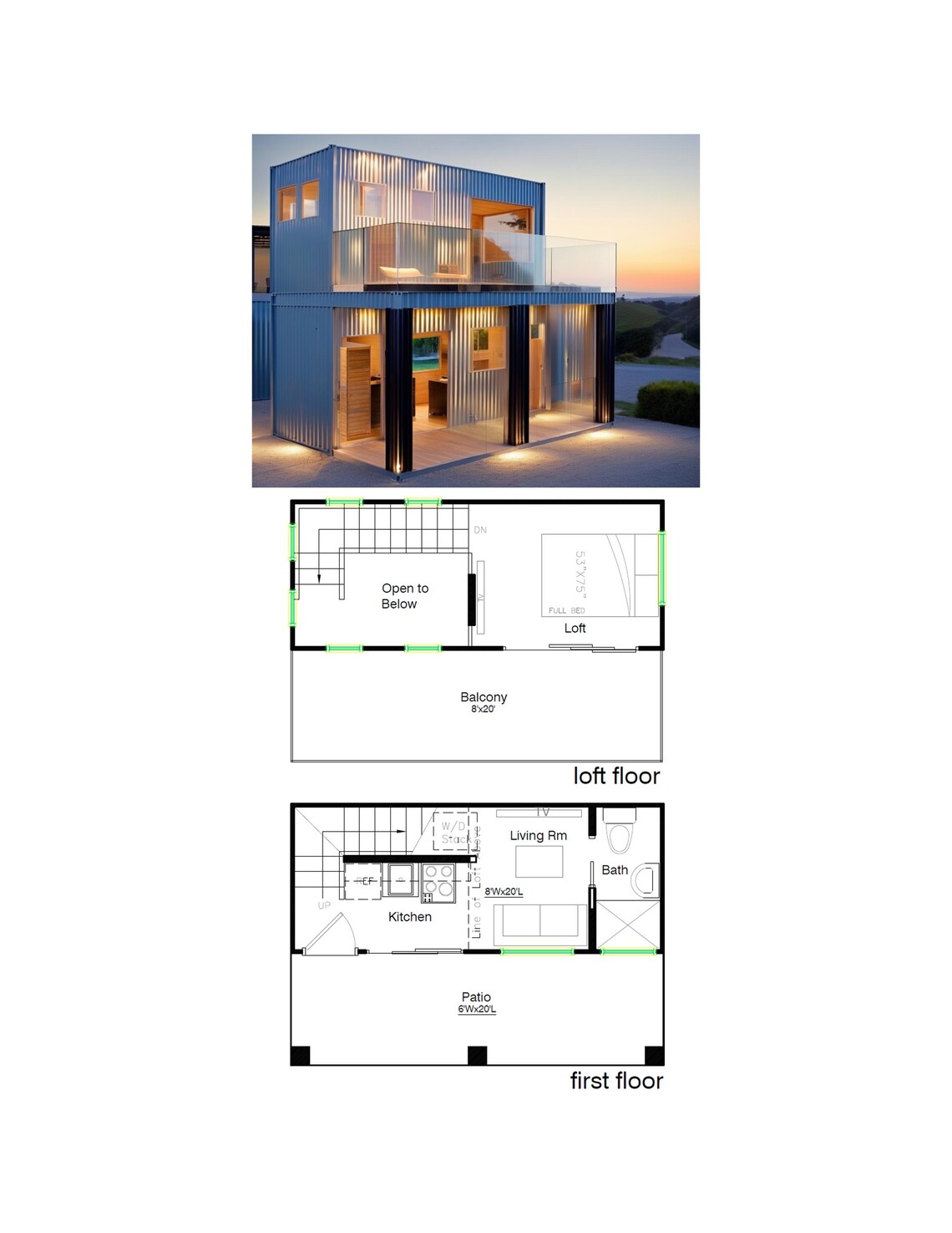 Shipping Container Floor Plan Studio W/ 1 Bath (240SF) Floor Plan ADU ...