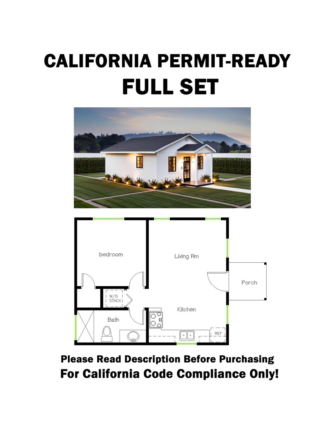 1 Bedroom 1 Bath (500 SF) ADU Floor Plan Tiny Home/affordable Home ...