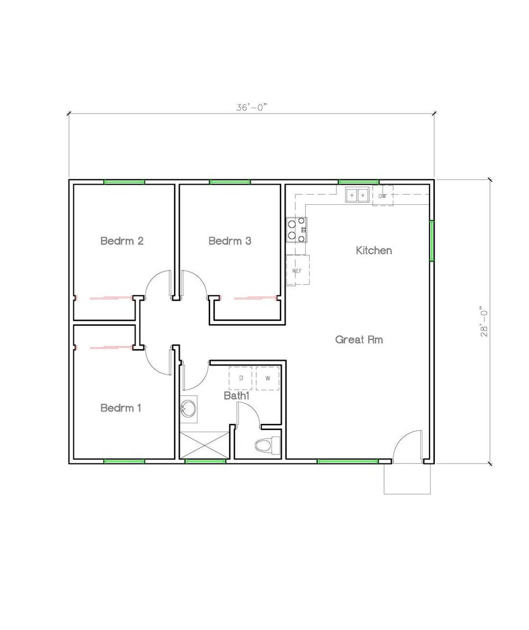 2 Bedroom 1 Bath (1,000SF) Adu(accessory Dwelling Unit) Floor Plan ...