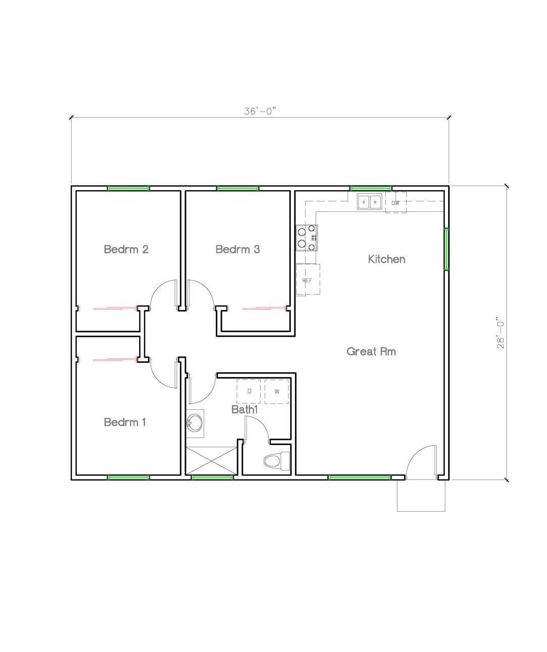 2 Bedroom 1 Bath (1,000SF) Adu(accessory Dwelling Unit) Floor Plan ...