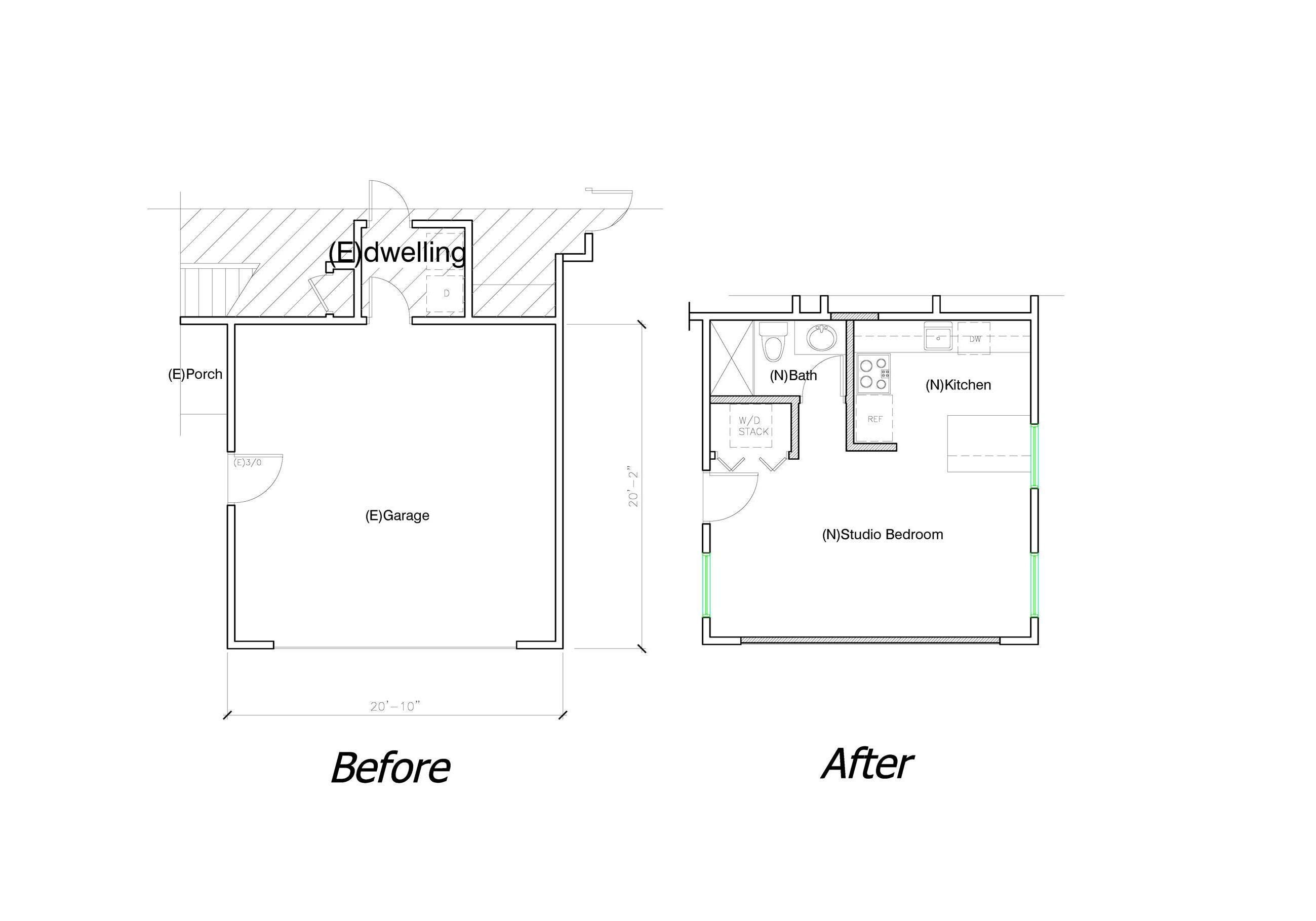 Studio W/ 1 Bath (420sf)garage Conversion to JADU or ADU Floor Plan for ...