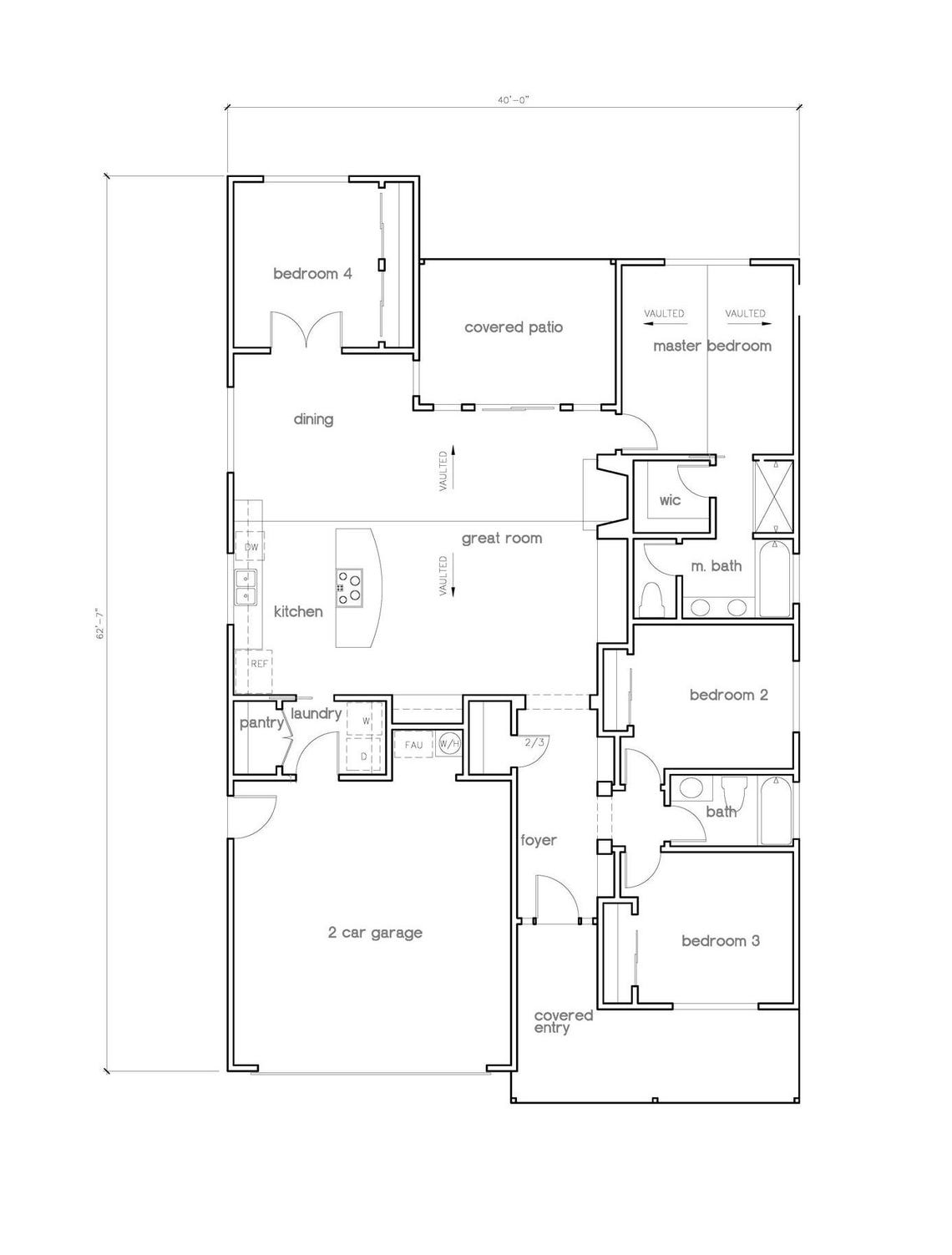 4 Bedroom 2 Bath (1,681sf)1-story Floor Plan. Beautiful Open Kitchen to ...