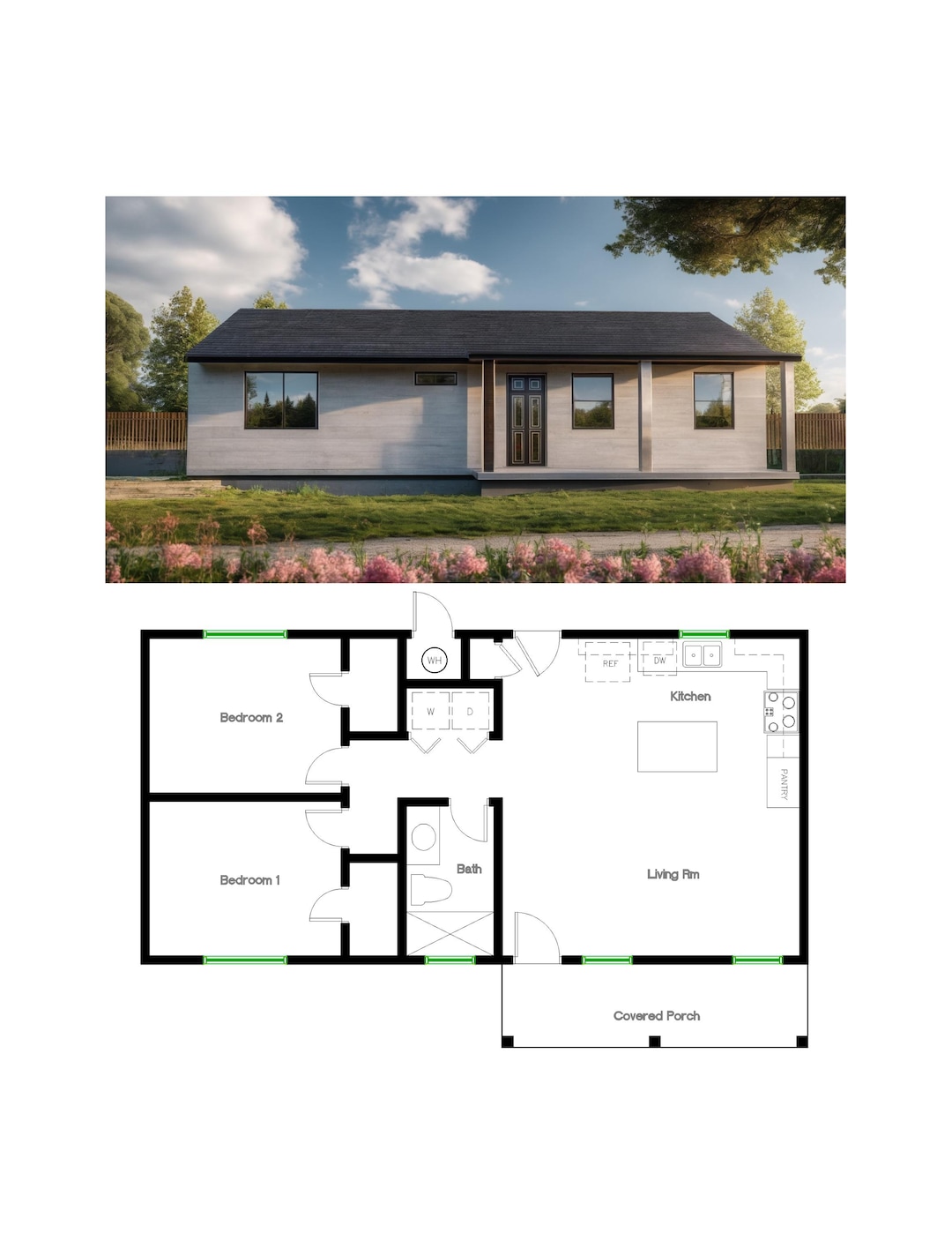 2 Bedroom 1 Bath (800SF) Adu(accessory Dwelling Unit) Floor Plan House ...