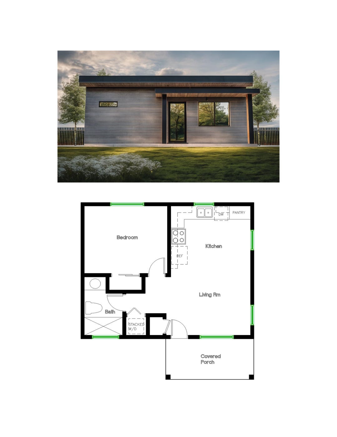 1 Bedroom 1 Bath (508SF) Adu(accessory Dwelling Unit) Floor Plan House ...