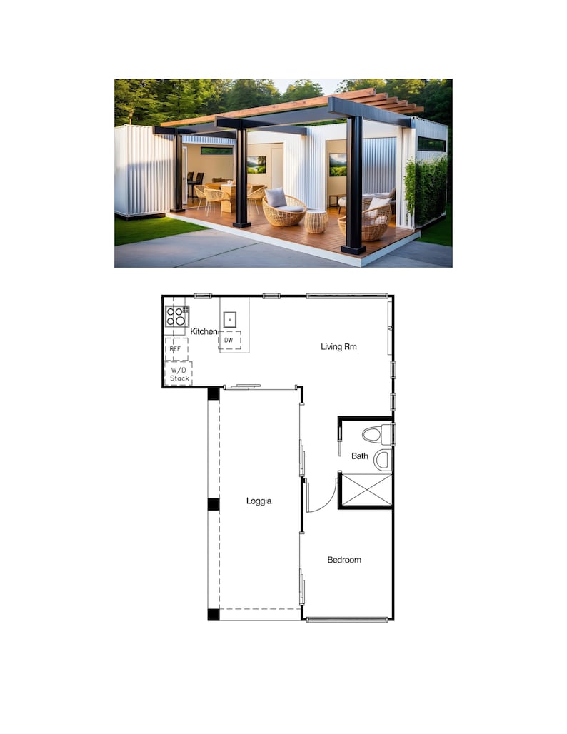 2 Shipping Container Floor Plan 1 Bed 1 Bath (320SF) Floor Plan ADU ...