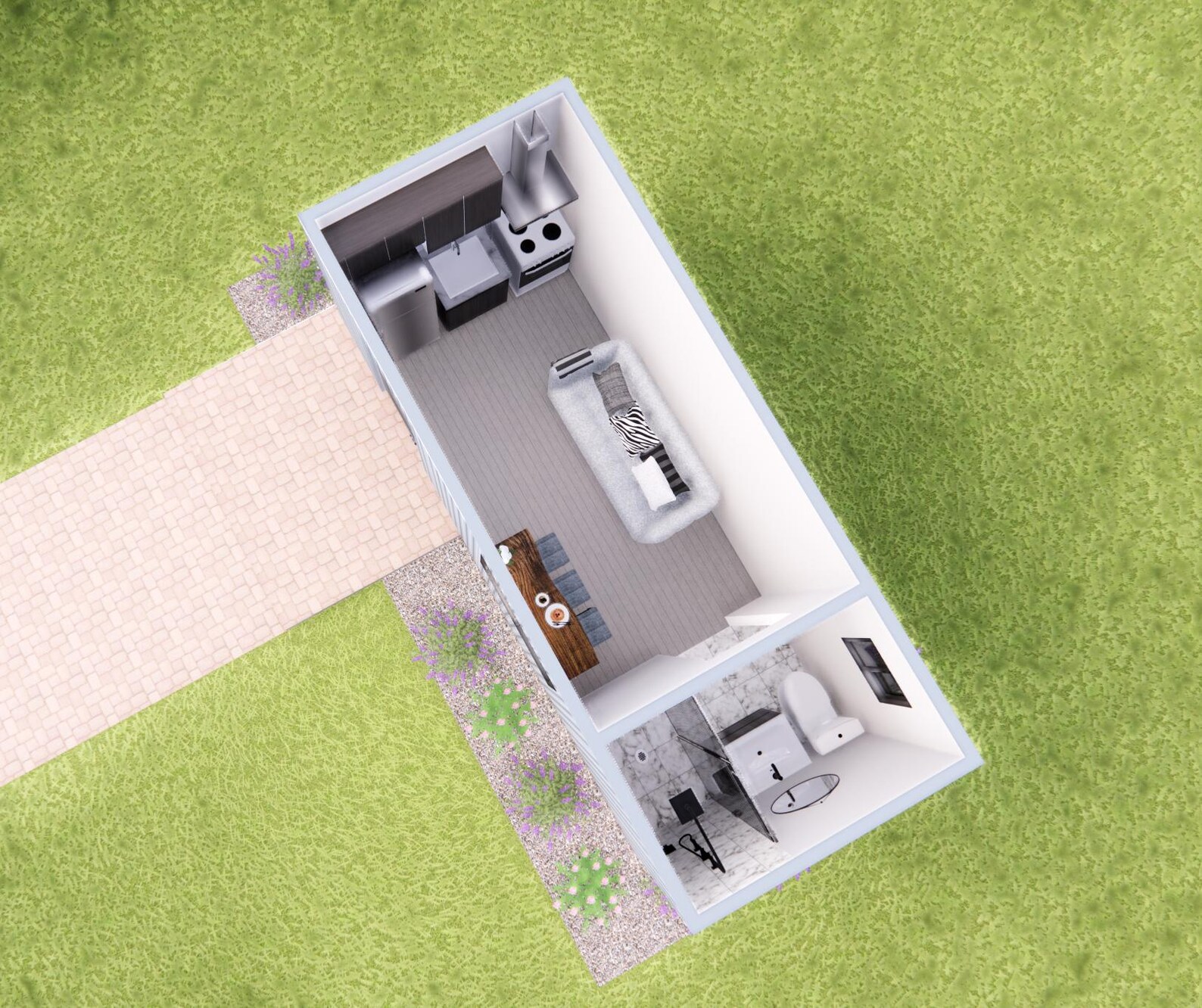Shipping Container Floor Plan Studio W/ 1 Bath (160SF) Floor Plan ADU ...