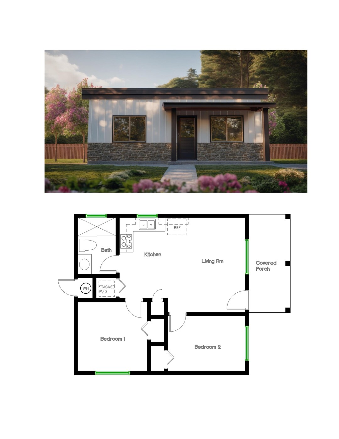 2 Bedroom 1 Bath (573SF) Adu(accessory Dwelling Unit) Floor Plan House ...