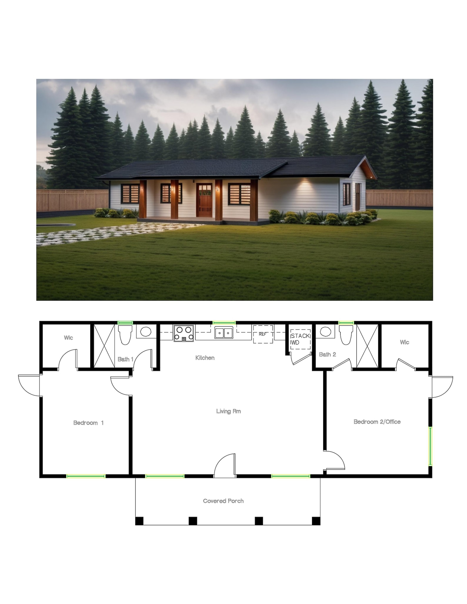 2 Bedroom 2 Bath (1000SF) Adu(accessory Dwelling Unit) Floor Plan House ...