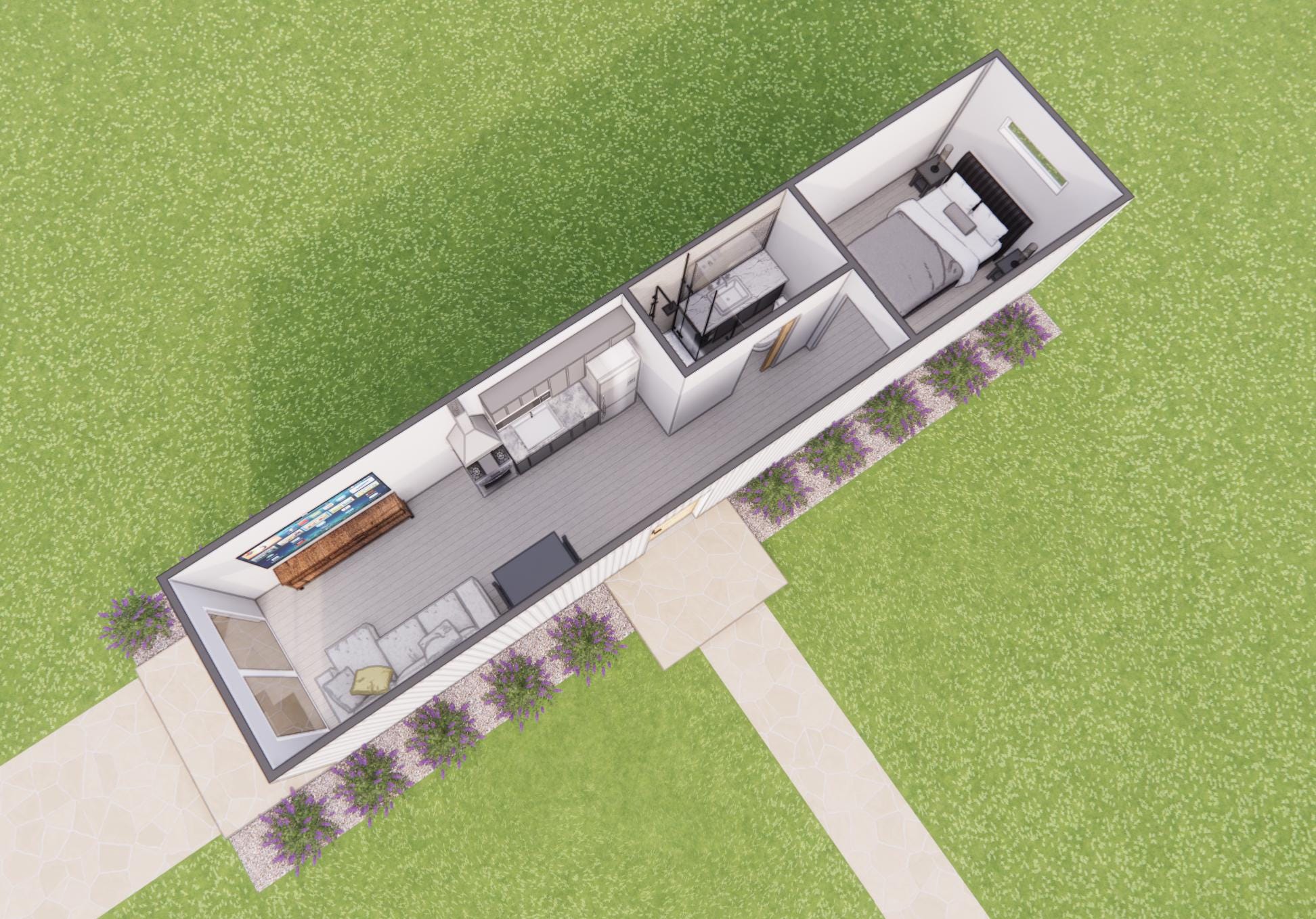Shipping Container Floor Plan 1 Bedroom W/ 1 Bath (320SF) Floor Plan ...