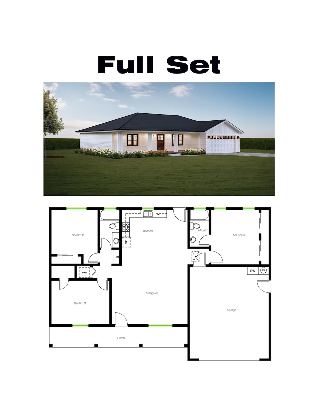 3 Bedroom, 2 Bath (1,307 SF) Single-story Home Floor Plan Spacious ...