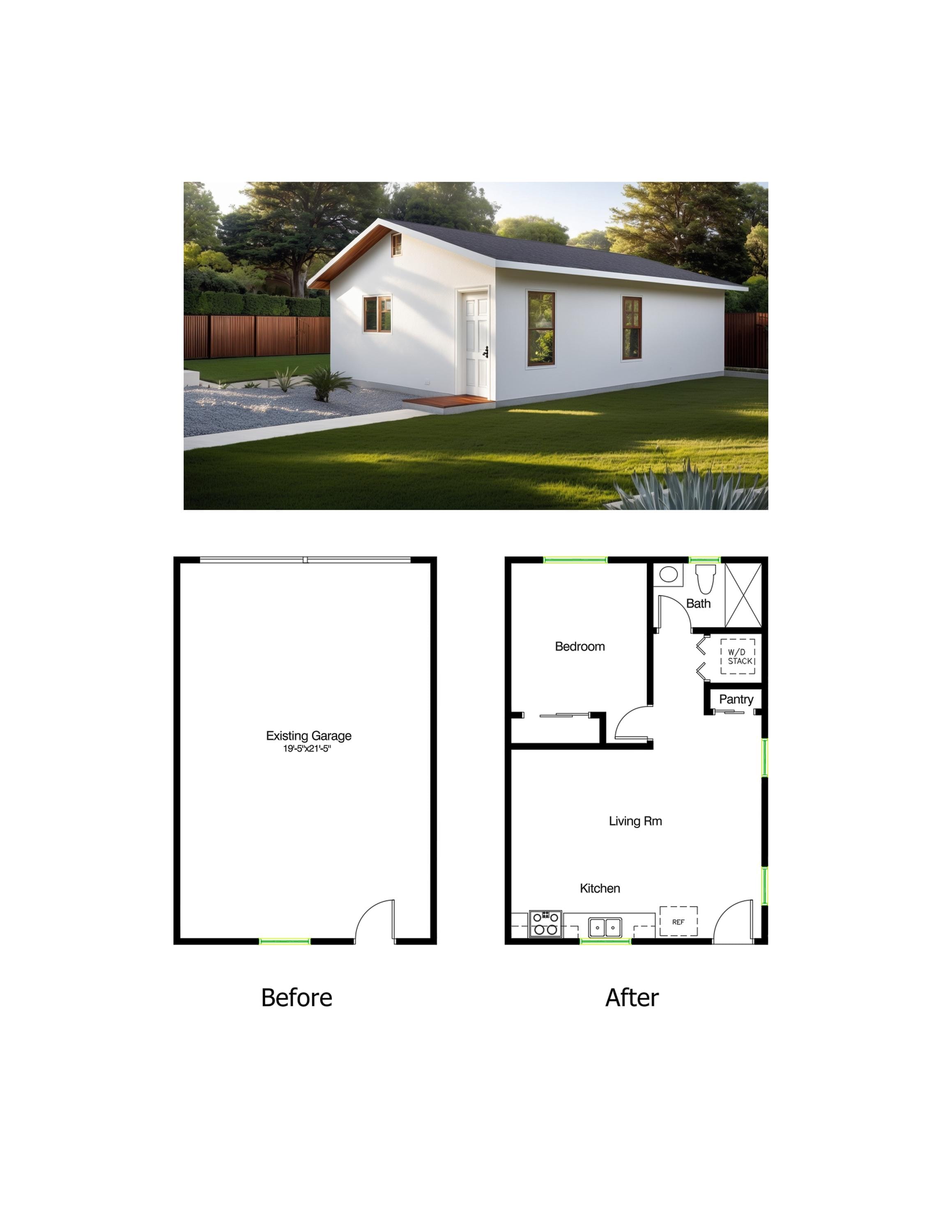 1 Bedroom 1 Bath (609SF) Garage Conversion to Living Space or Adu ...