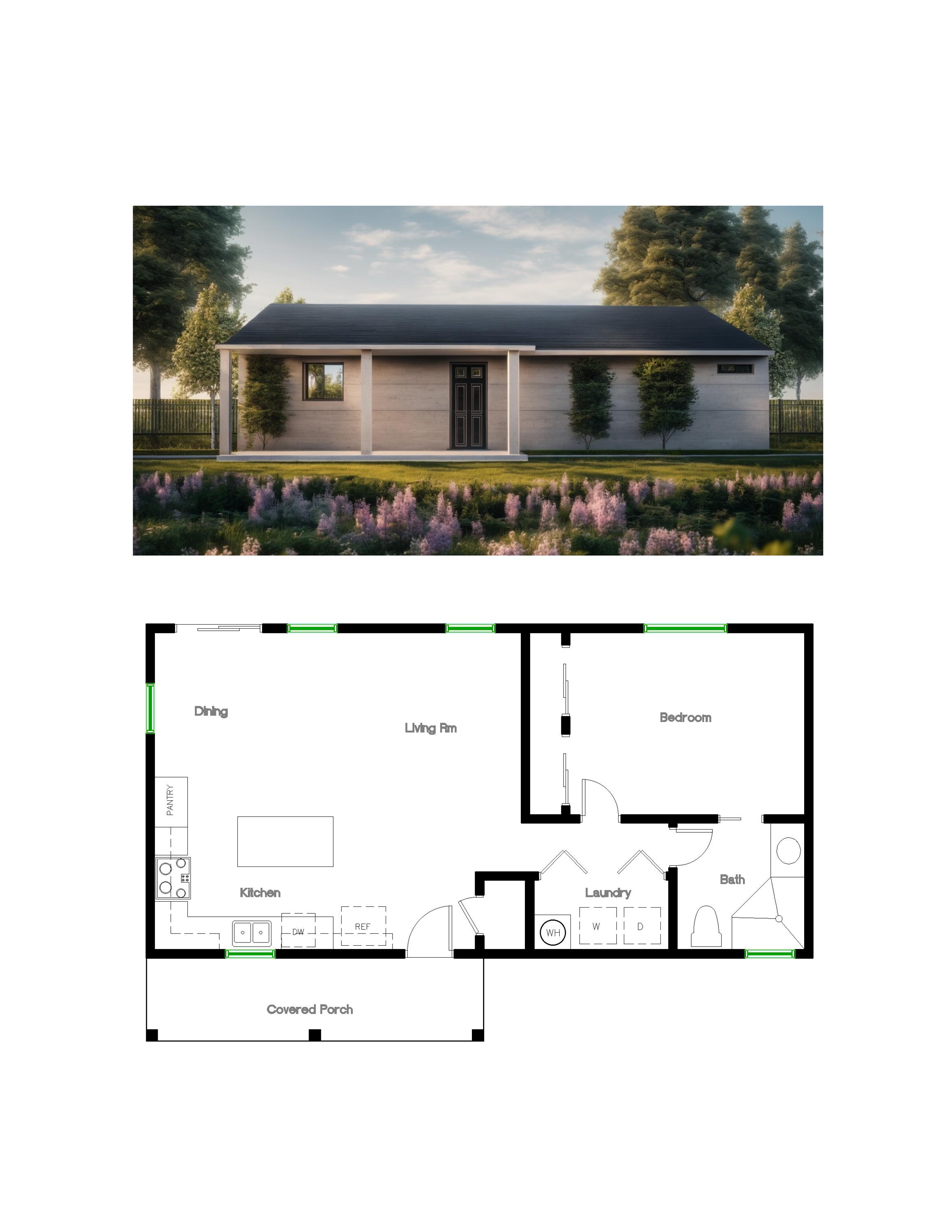 1 Bedroom 1 Bath (800SF) Adu(accessory Dwelling Unit) Floor Plan House ...