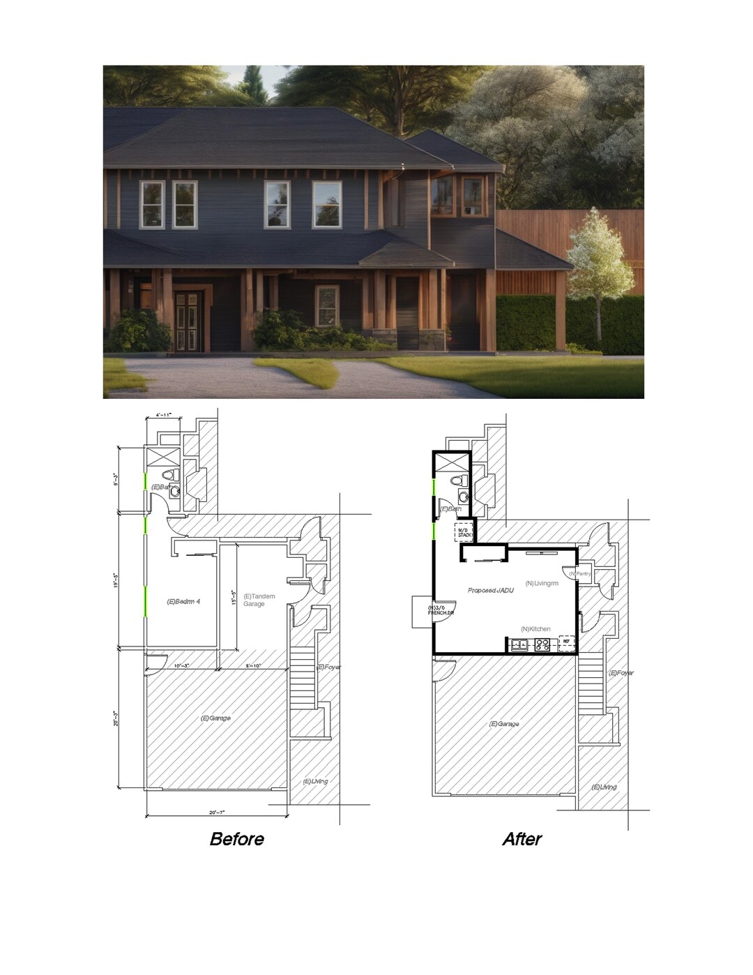 Studio W/ 1 Bath (406sf)tandem Garage Conversion to JADU or ADU Floor ...
