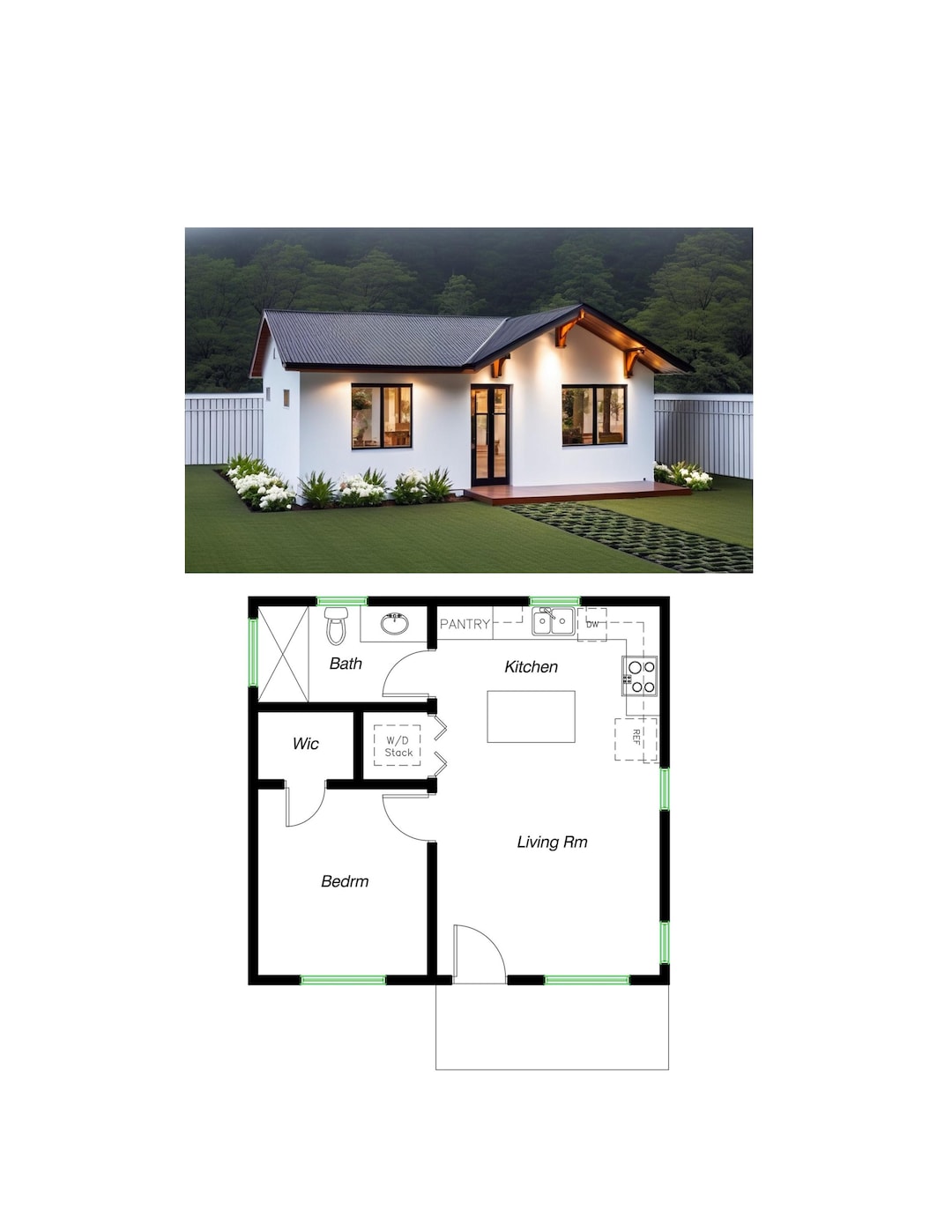 1 Bedroom 1 Bath (550SF) Adu(accessory Dwelling Unit) Floor Plan House ...