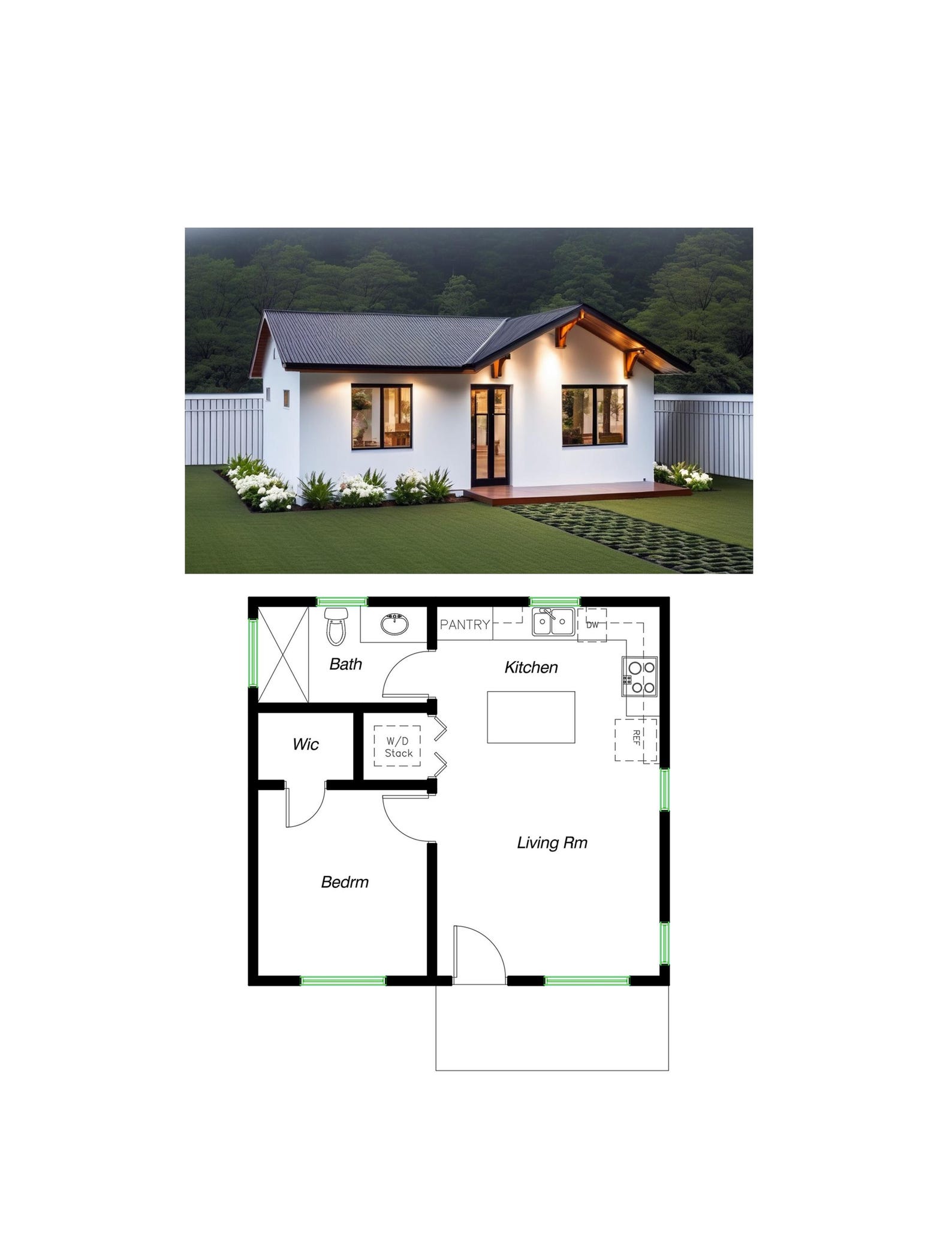 1 Bedroom 1 Bath (550SF) Adu(accessory Dwelling Unit) Floor Plan House ...