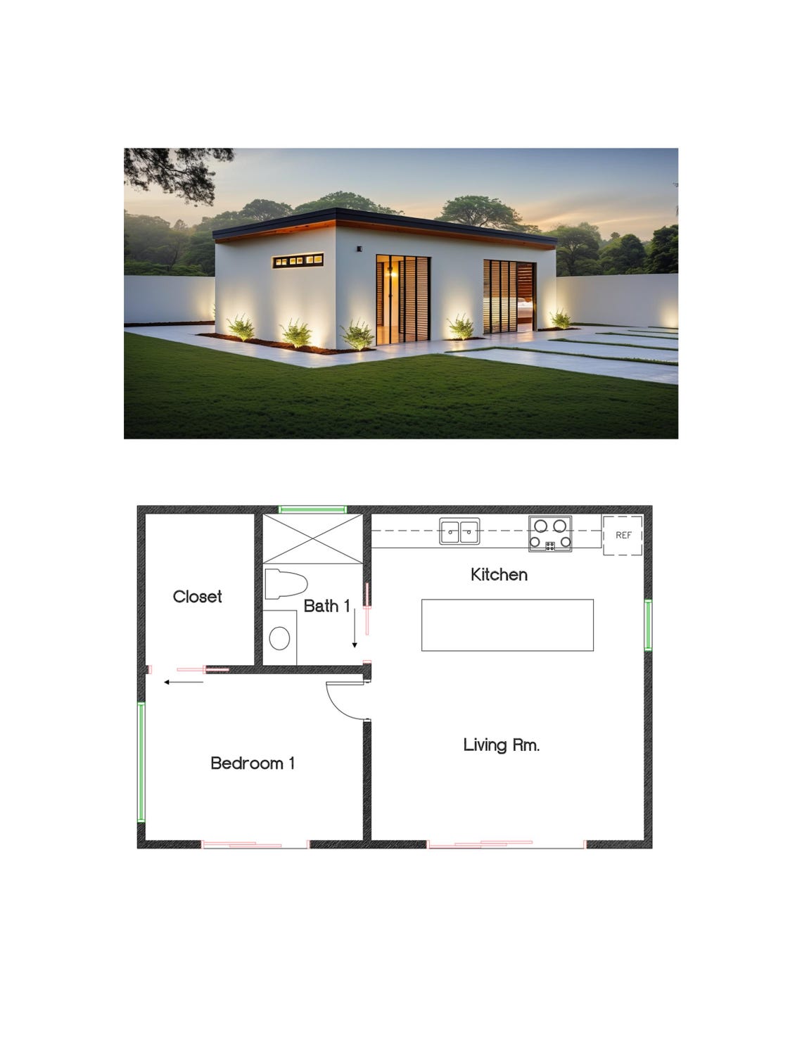 1 Bedroom 1 Bath (600SF) Modern Layout(accessory Dwelling Unit) Floor ...