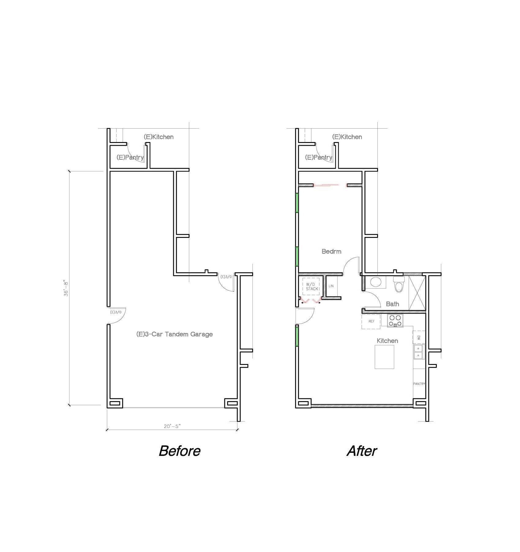 1 Bedroom 1 Bath (570sf)existing Tandem Garage Conversion to JADU or ...
