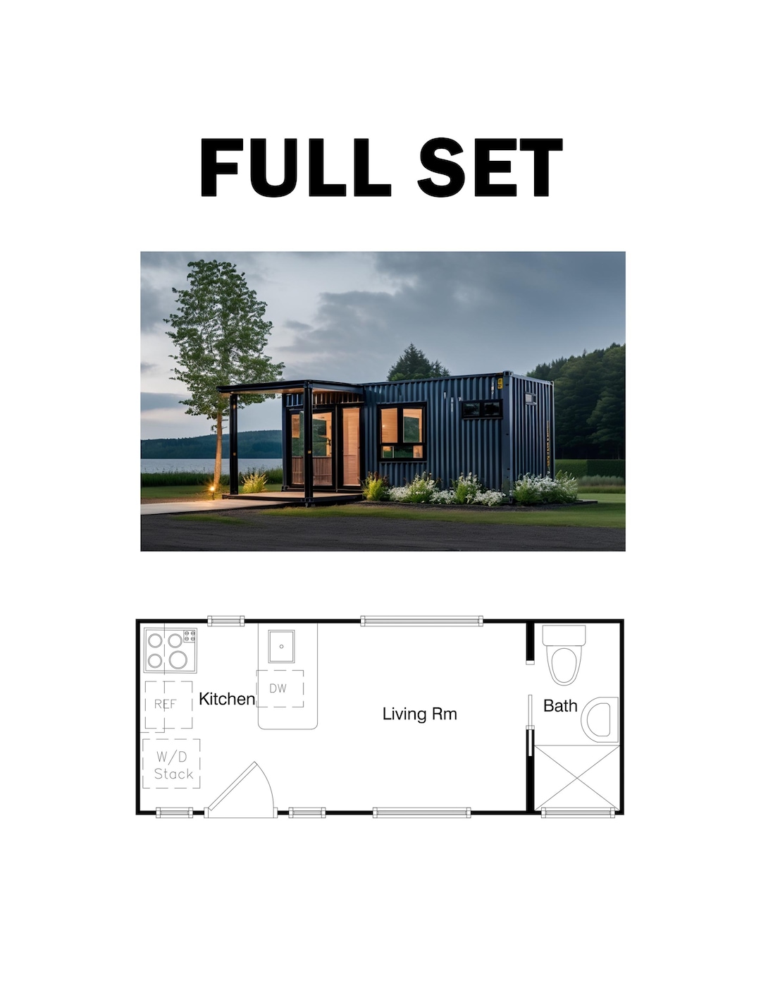 Shipping Container Floor Plan Studio W/ 1 Bath (160SF) Floor Plan ADU ...