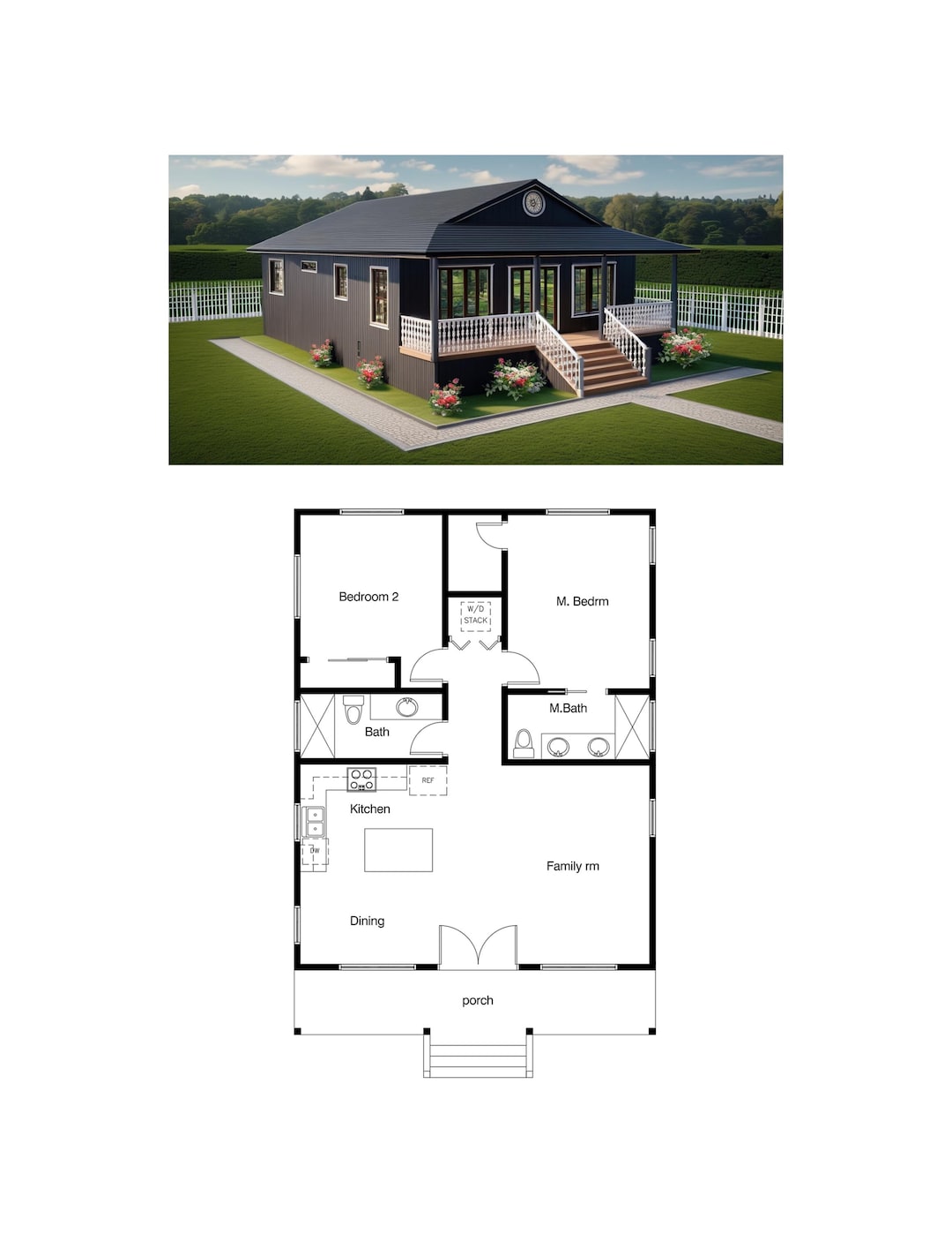 2 Bedroom 2 Bath (1000 SF) Cottage /ranch/tiny Home/affordable Home ...