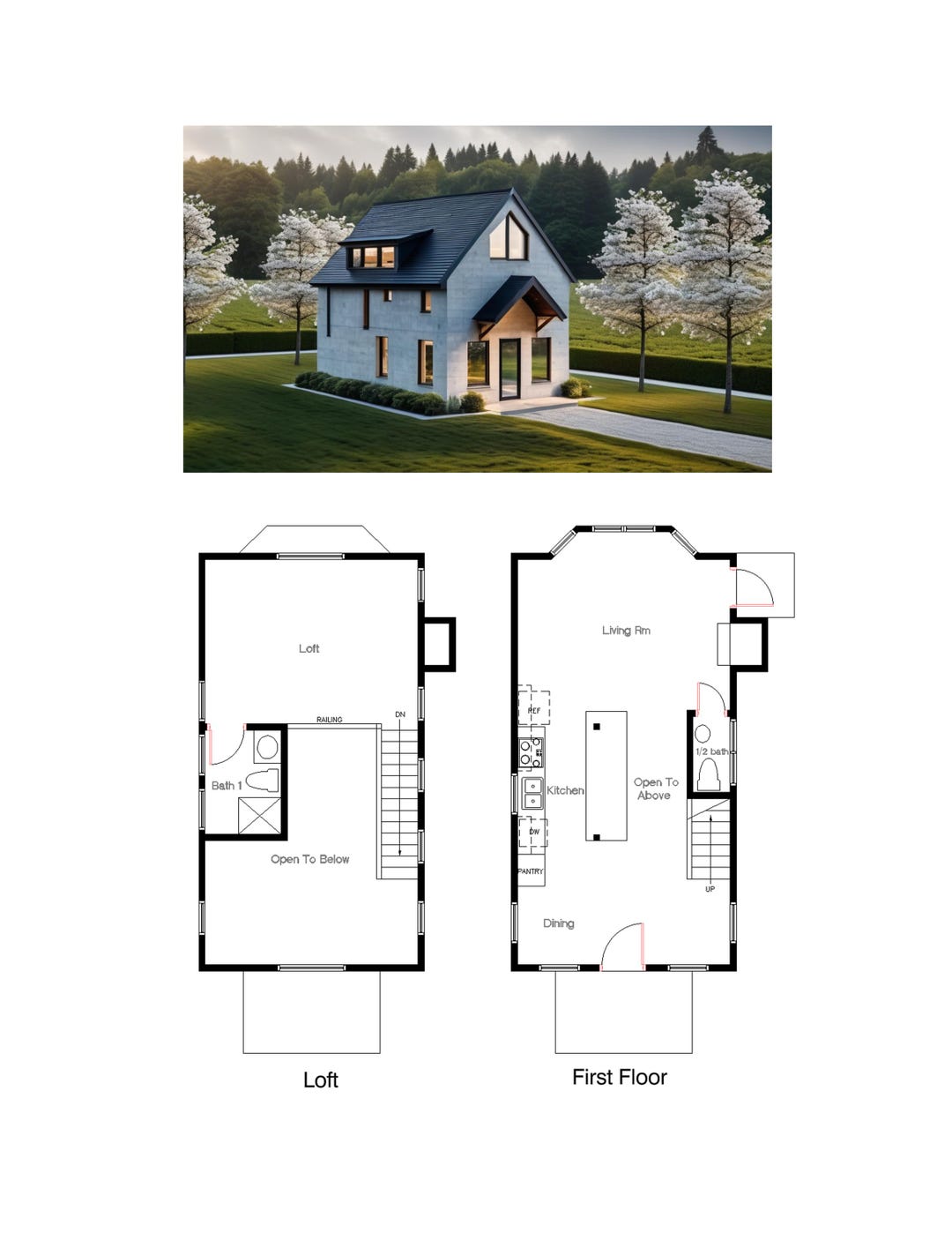 1 Bedroom/loft 1 1/2 Bath (784SF) Floor Plan W/ Loft Adu/small House ...