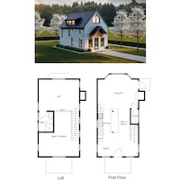 16x24 Small Cabin Plans With Loft: DIY Cottage House Blueprint (PDF ...