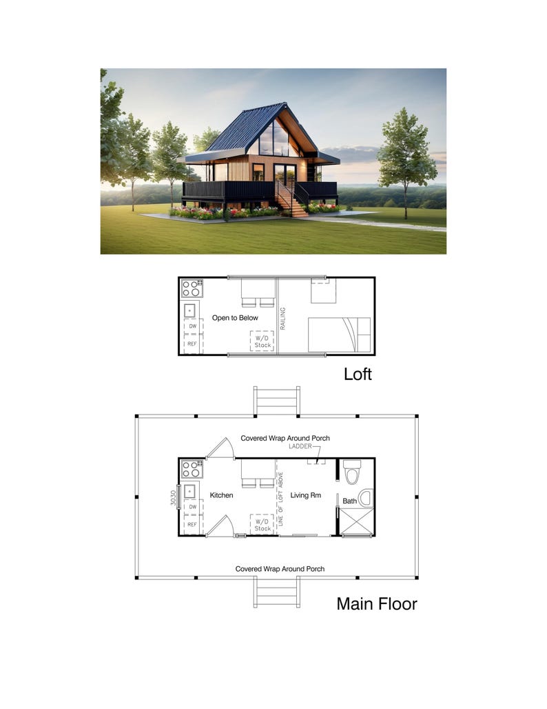 Shipping Container Floor Plan Studio W/ 1 Bath and Loft (240SF ...