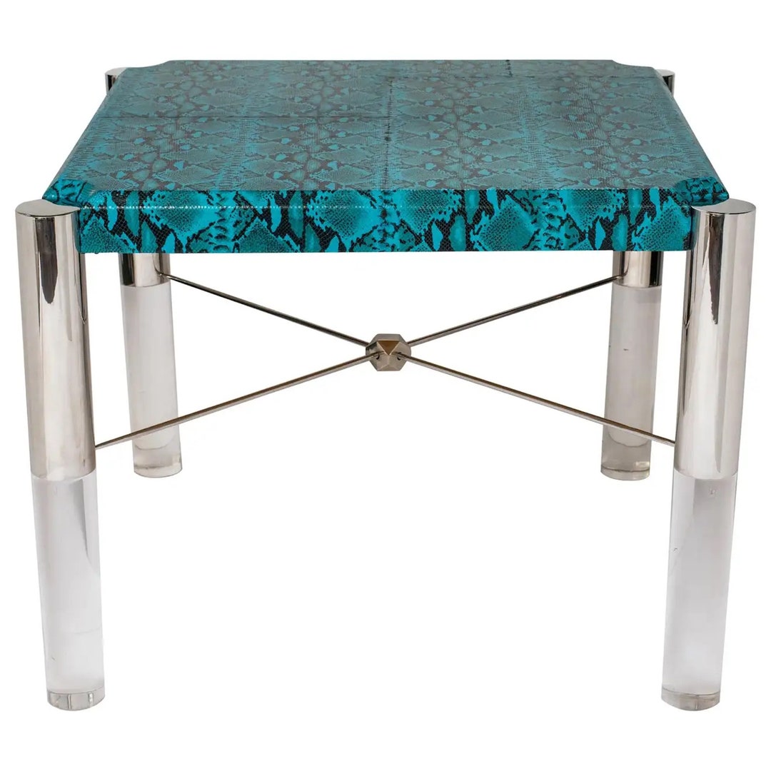 Turquoise Snakeskin Game Table in the Style of Karl Springer, C. 1970's ...