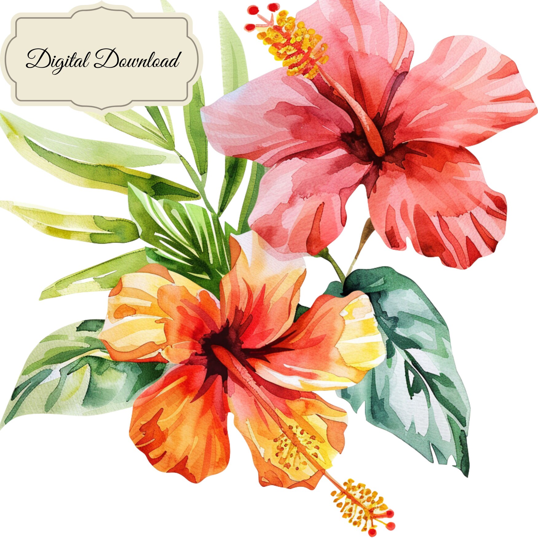 Hawaiian Flowers Watercolor Clipart, Boho Flowers Clipart, Printable ...