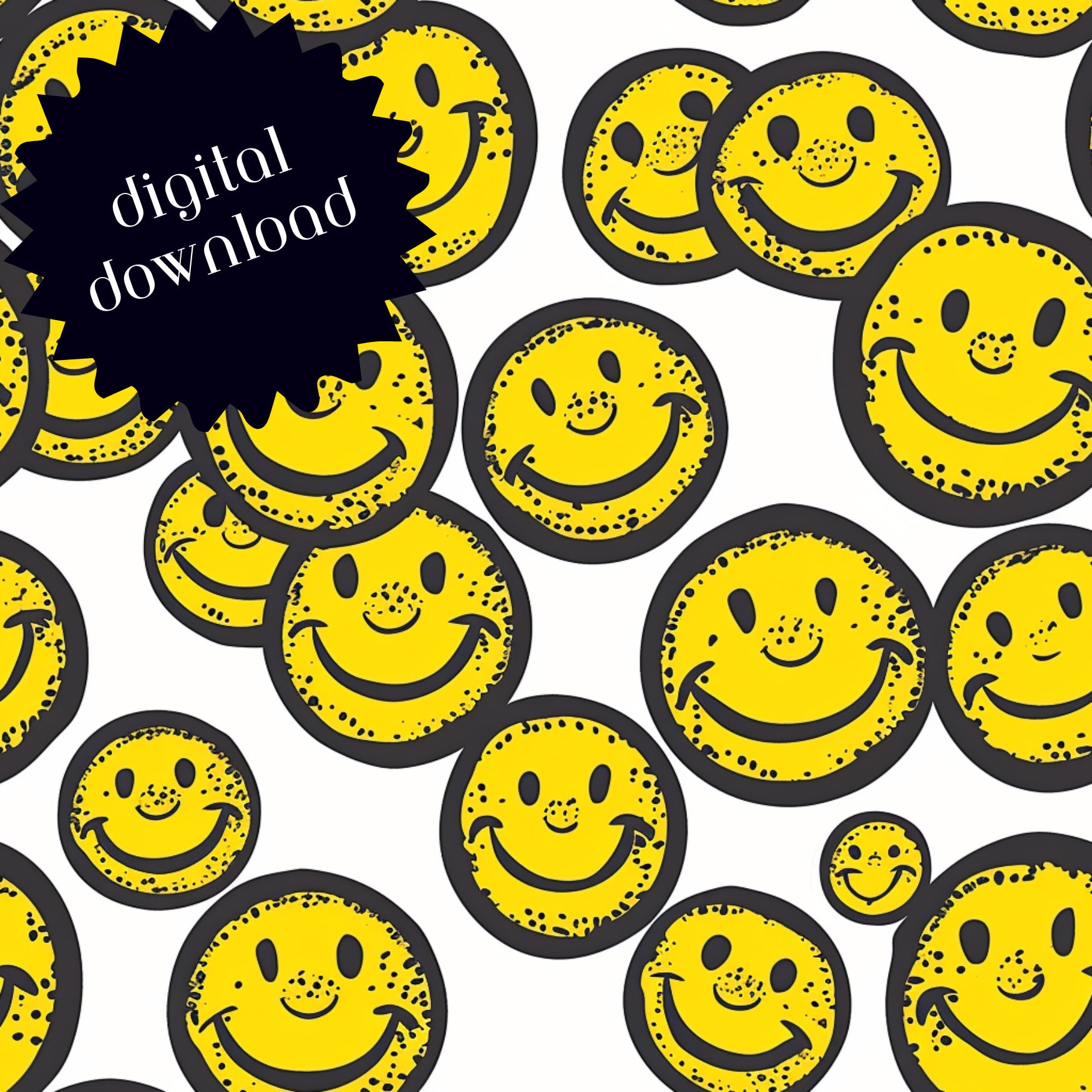 Happy Face Emoji Digital Art: High-res Seamless Download for Prints ...