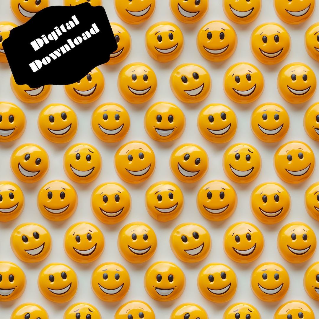 Happy Face Emoji Digital Art: High-res Seamless Download for Prints ...