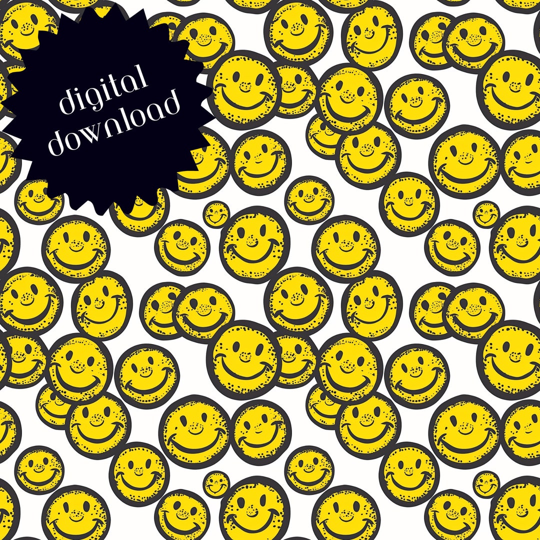 Happy Face Emoji Digital Art: High-res Seamless Download for Prints ...