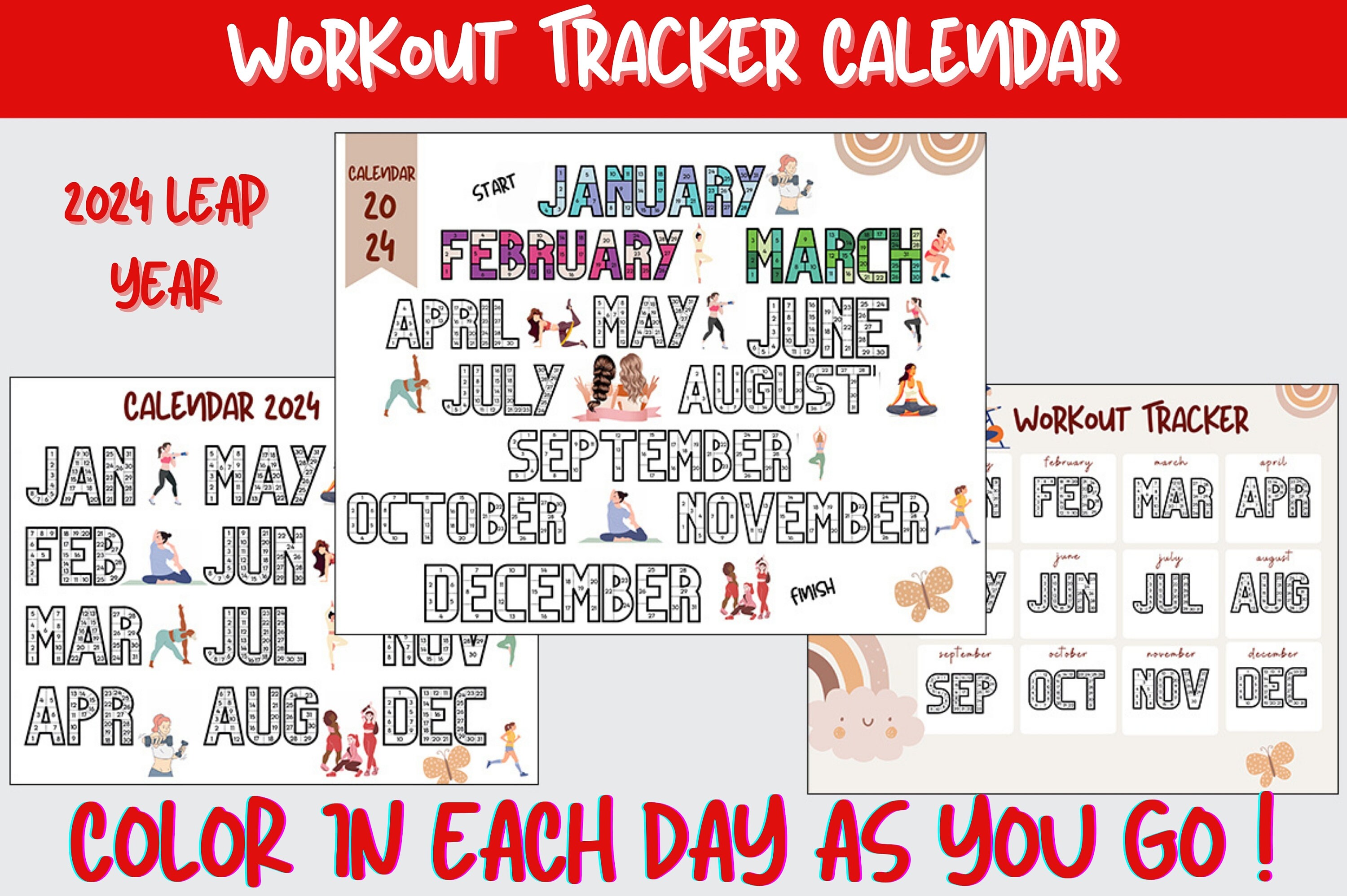 2024 LEAP YEAR Printable Workout Tracker Coloring Page for Daily ...