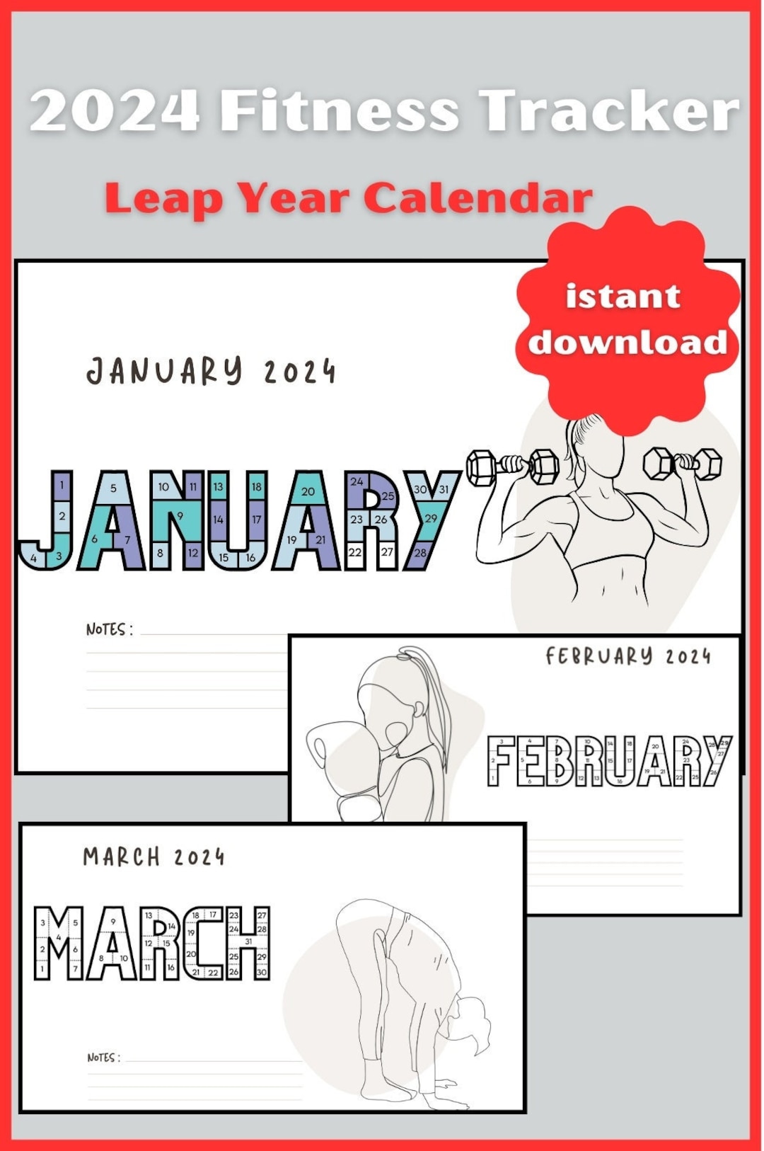 2024 Leap Year Tracker Coloring Page,daily Workout Calendar,printable ...
