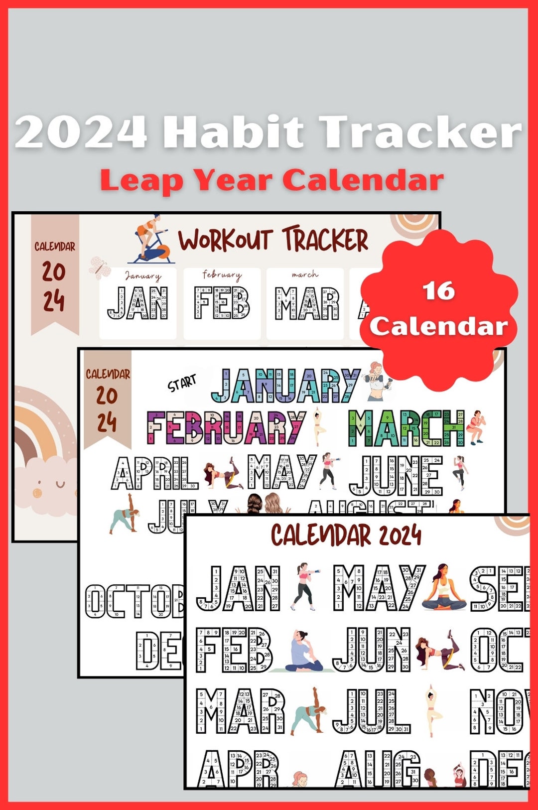 2024 LEAP YEAR Printable Workout Tracker Coloring Page for Daily ...