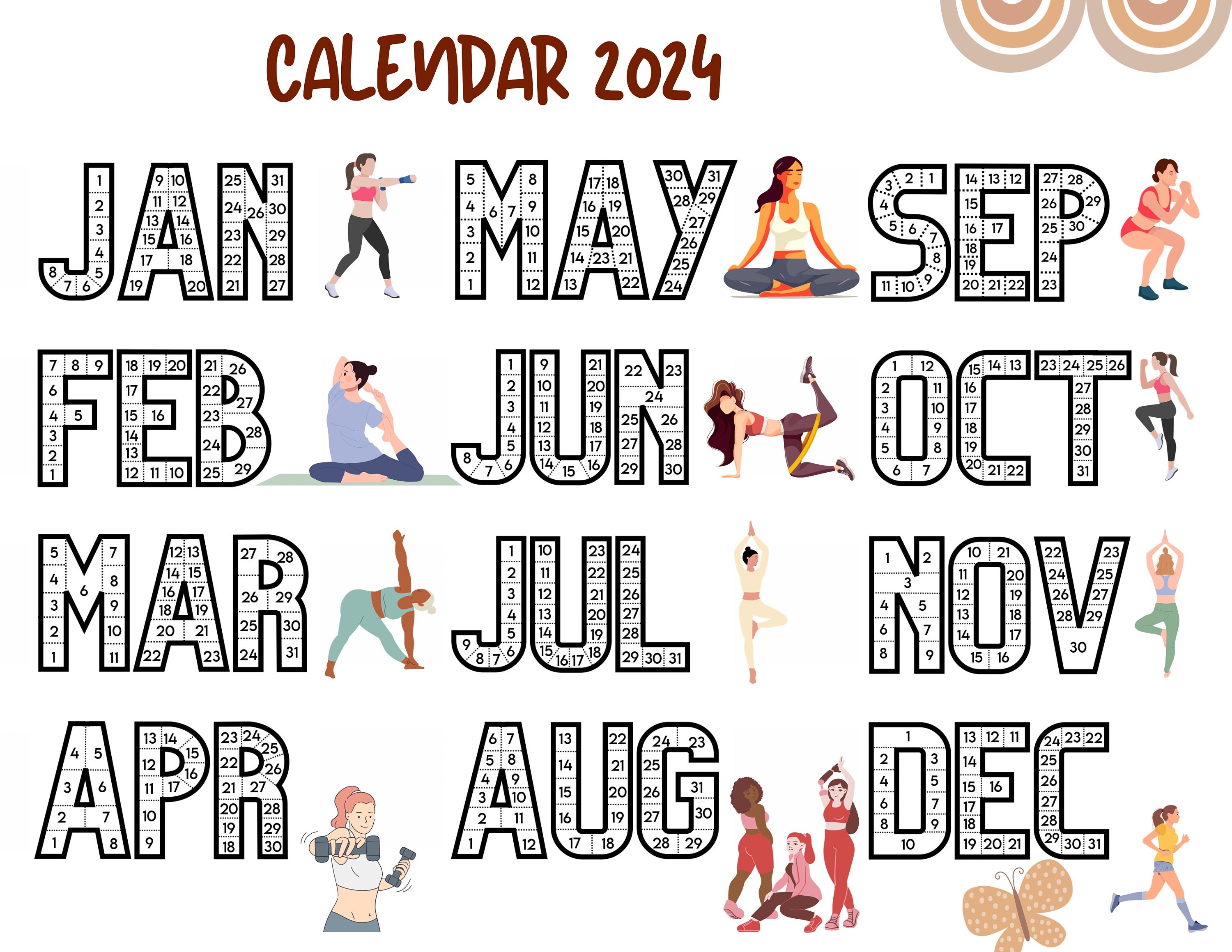 2024 LEAP YEAR Printable Workout Tracker Coloring Page for Daily ...