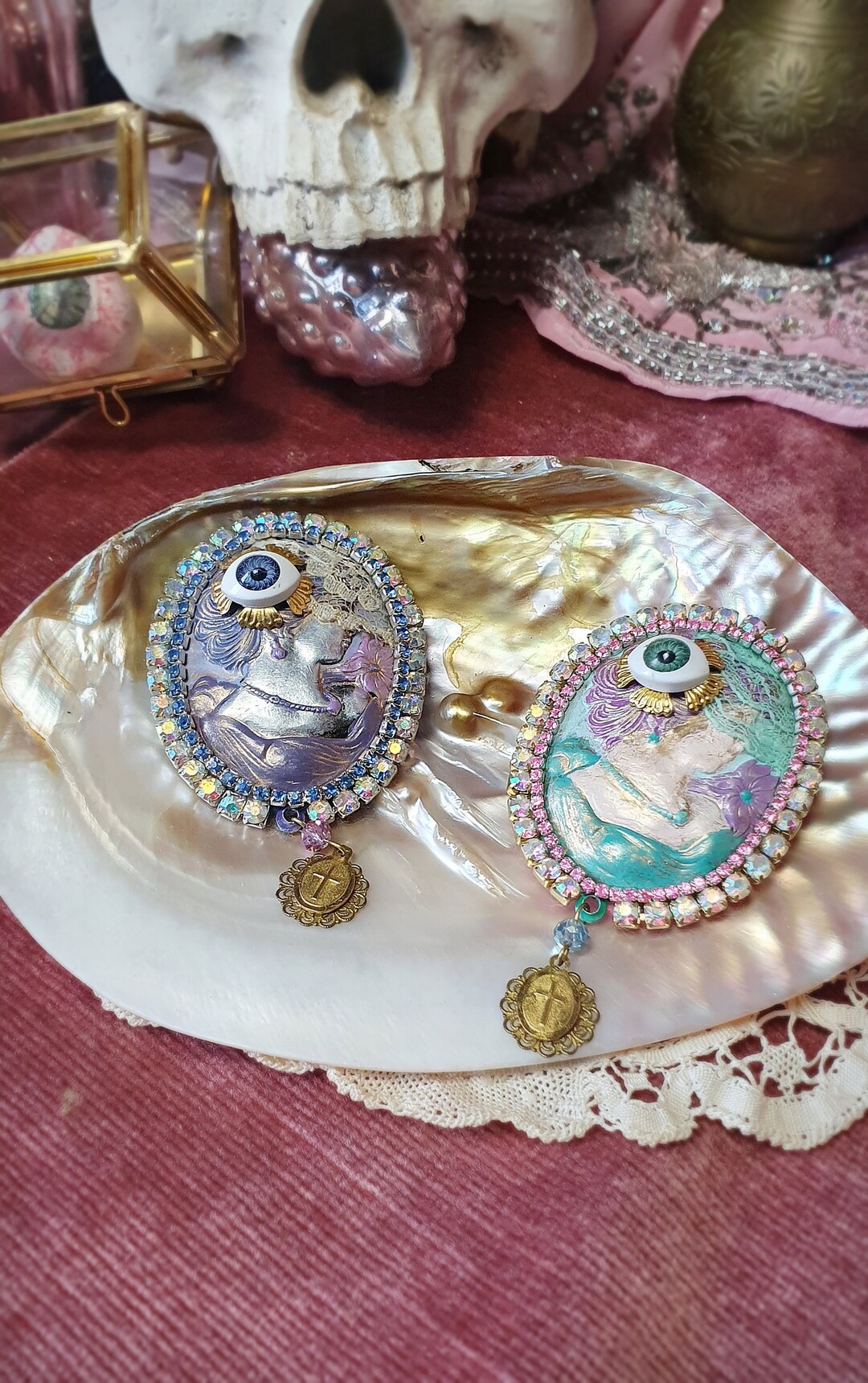 Handmade Rococo and Occult Inspired Female Cameo Eye Mixed Medium ...