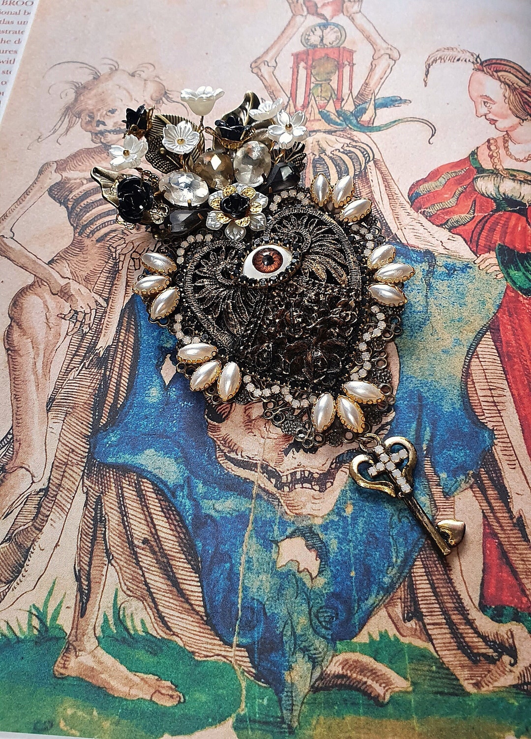 Handmade Sacred Heart Holy Eye Cross Florals and Foliage Mixed Media ...