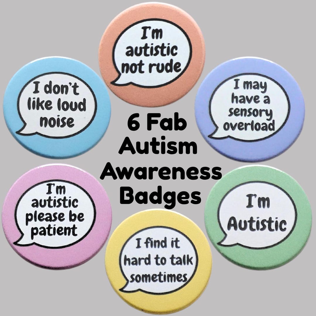 Autistic, Autism 6 Pack Hidden Disability Badges 38mm X 38mm Handmade ...