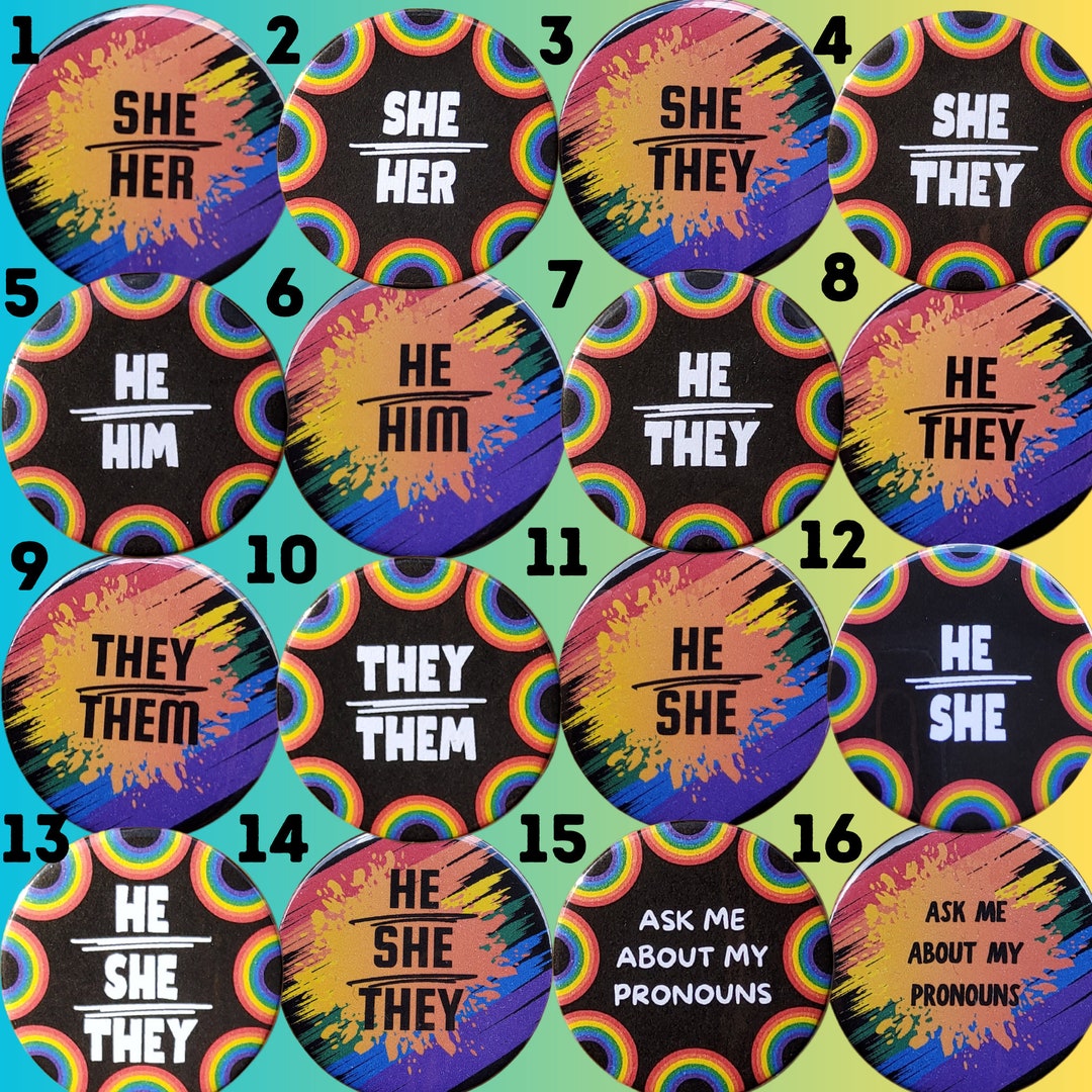 Pride Rainbow Flag Pronoun Badges Rainbow Badges Gay Badges Lgbtq ...