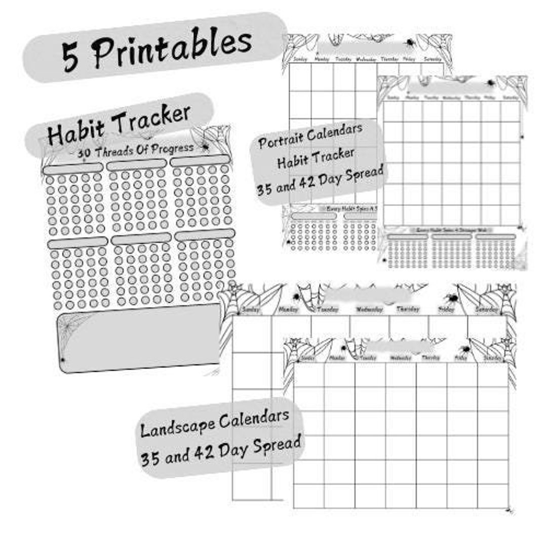 Printable Spider Web Themed Calendar and Habit Tracker Bundle Spooky ...