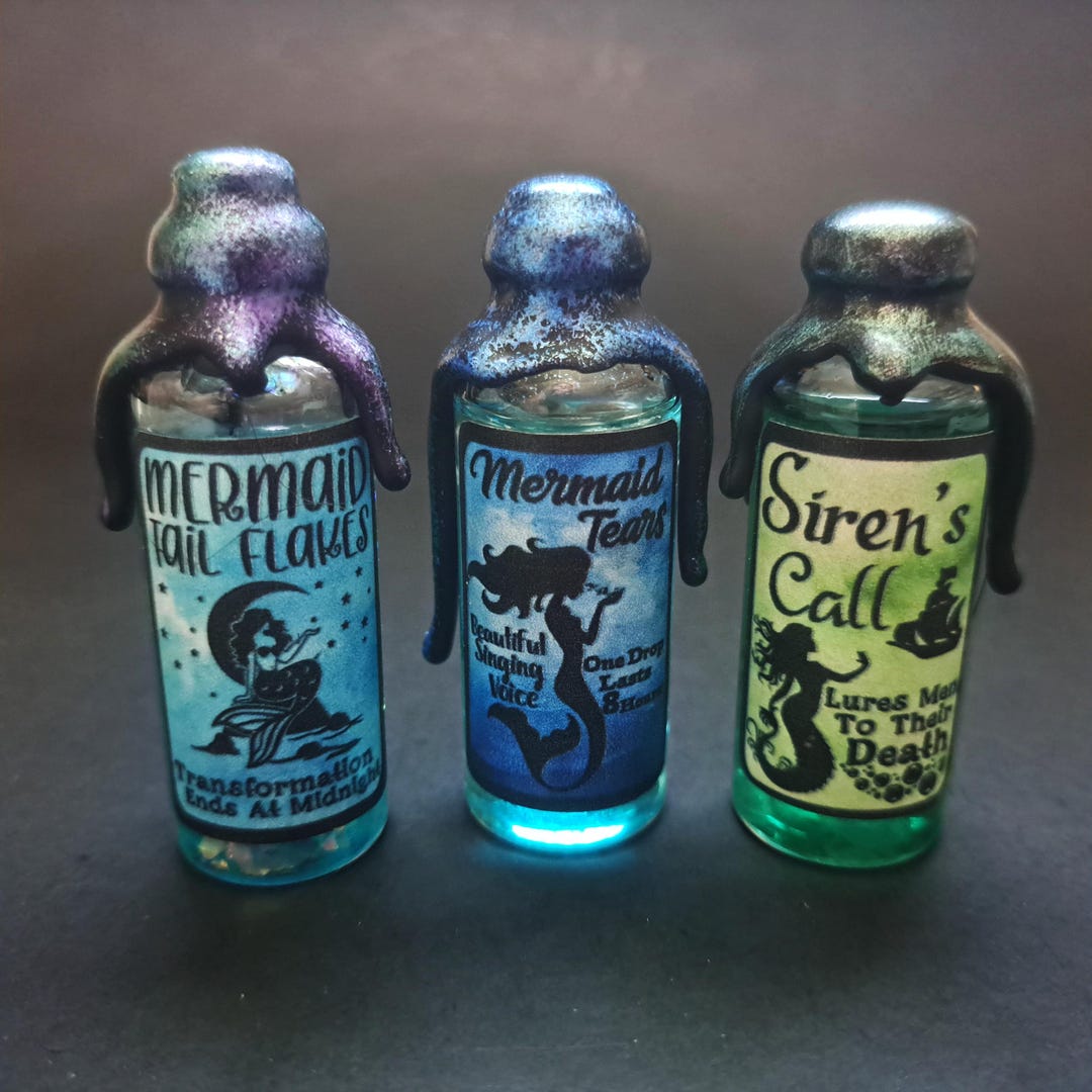 Mermaid Mini Potion Bottles. Miniture, Sirens, Potion Set. Three Piece ...