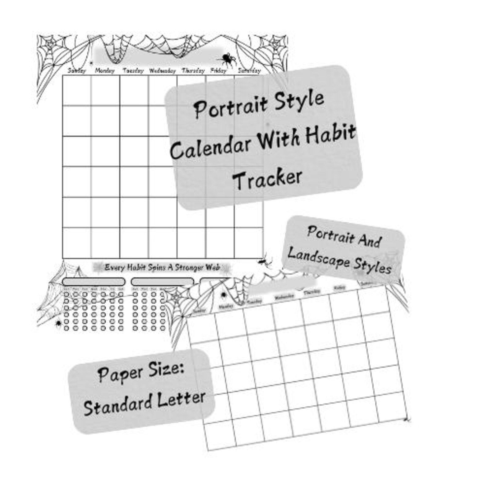 Printable Spider Web Themed Calendar and Habit Tracker Bundle. Spooky ...