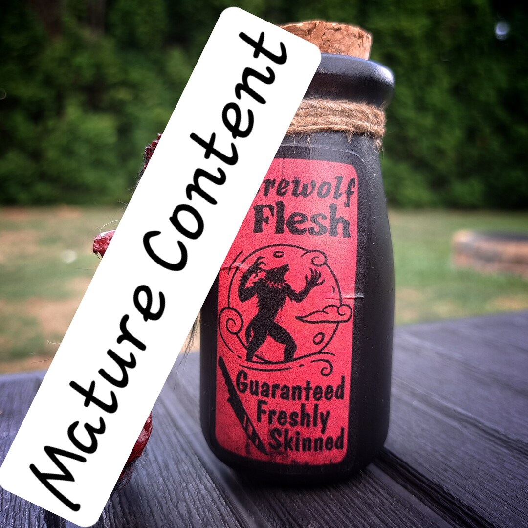 Mature Content. Werewolf Flesh Black Potion Bottle. Halloween Decor ...