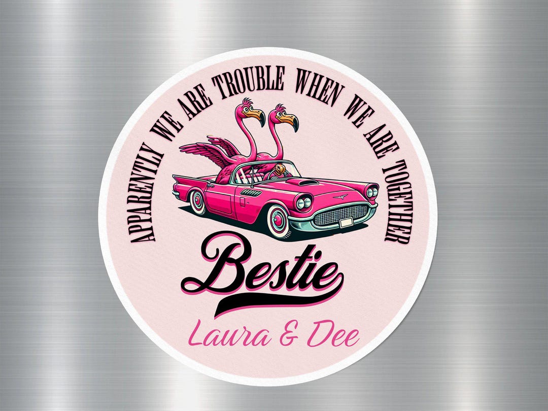 Personalized Bestie Magnet, Pink Car With Flamingos, Best Friends Gift ...