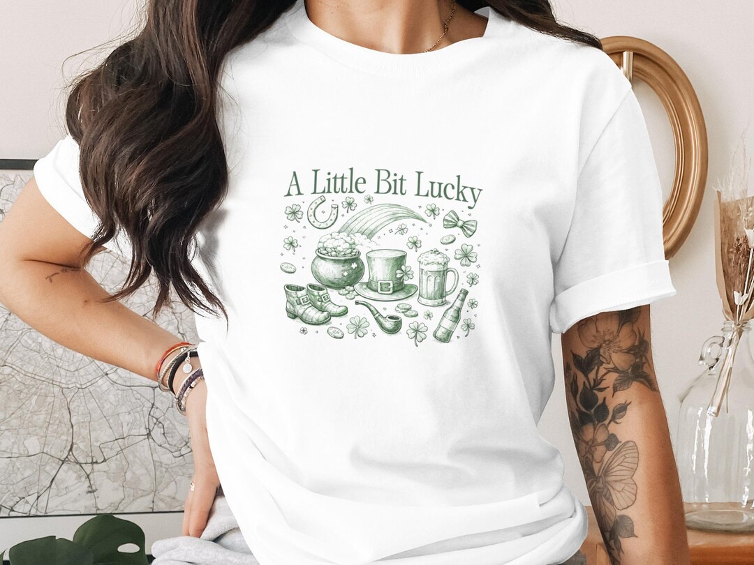 St Patricks Day T-shirt, A Little Bit Lucky, Irish Shirt, Rainbow Pot ...
