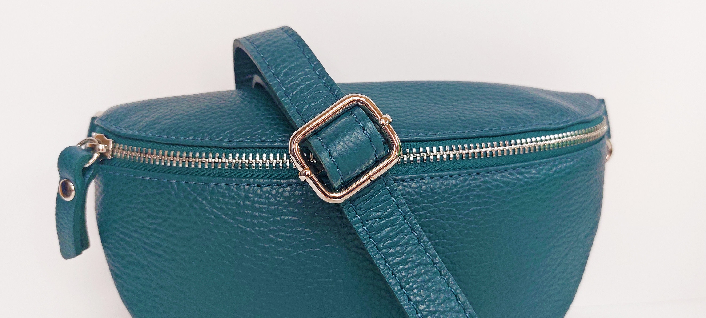 Belly Bag in Teal Real Leather, Nappa Leather Waist Bag, Bum Bag in ...