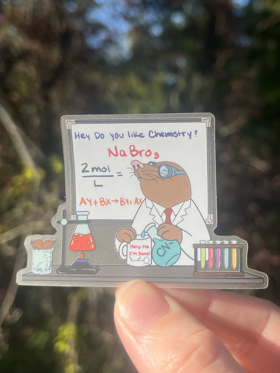 Chemistry Pun Sticker, Custom STEM Decal, Funny Science Meme, Cute Mole ...