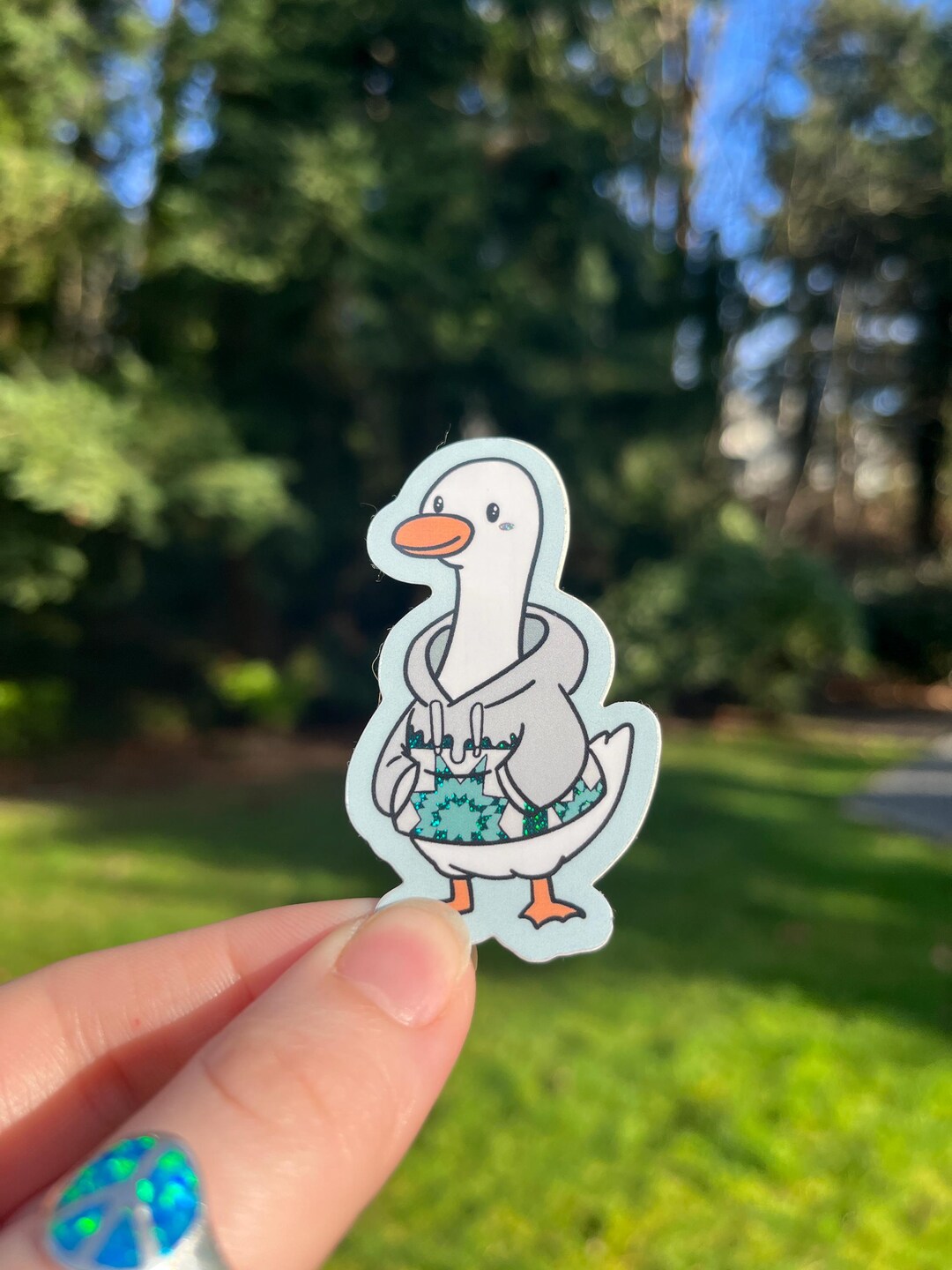 Silly Goose Sticker, Holographic Die Cut Vinyl, Glossy Pixie Dust Green ...
