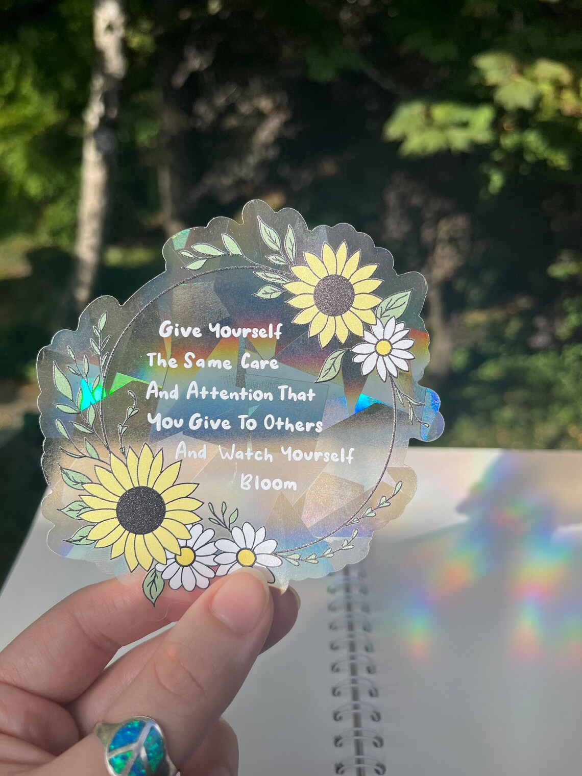 Sunflower Suncatcher Sticker, Positive Uplifiting Vinyl, Rainbowmaker ...