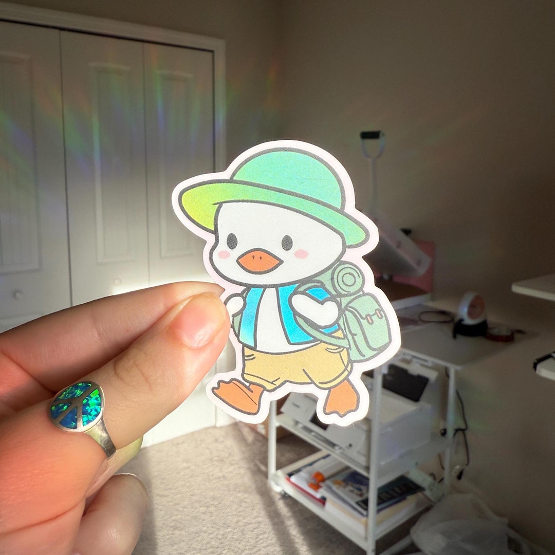 Adventure Duck Sticker, Holographic Die Cut Vinyl, Funny Duckie ...
